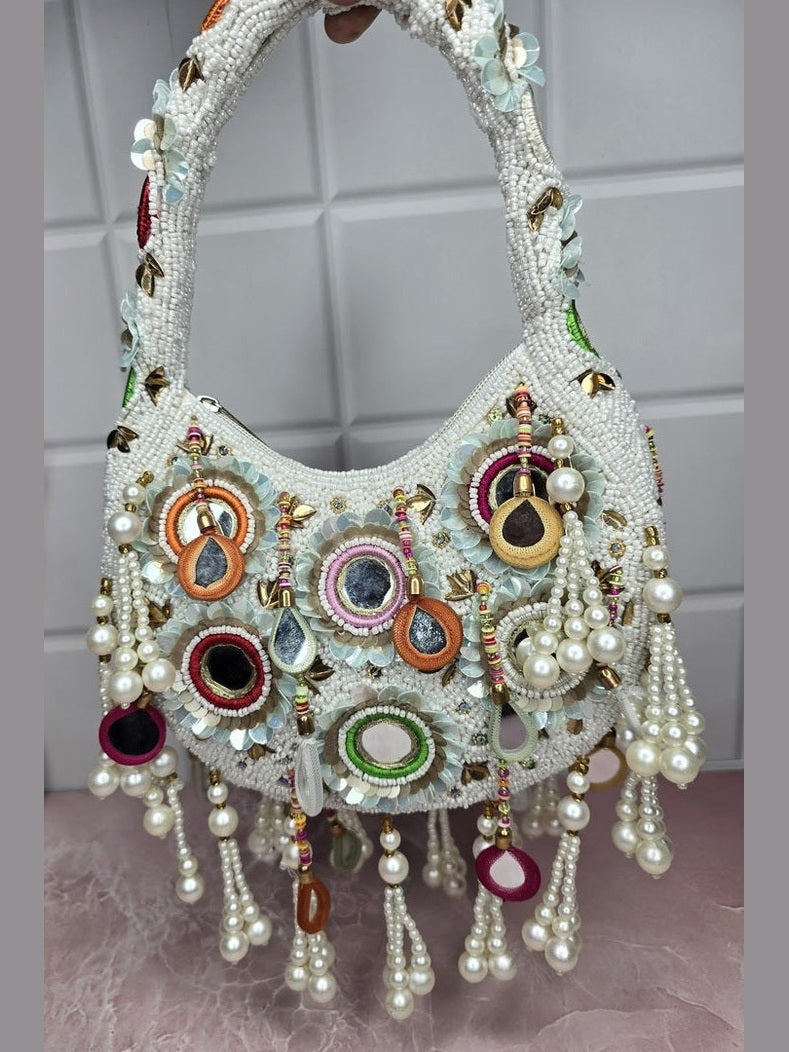 White pearl mirror bag – Aganya kreation